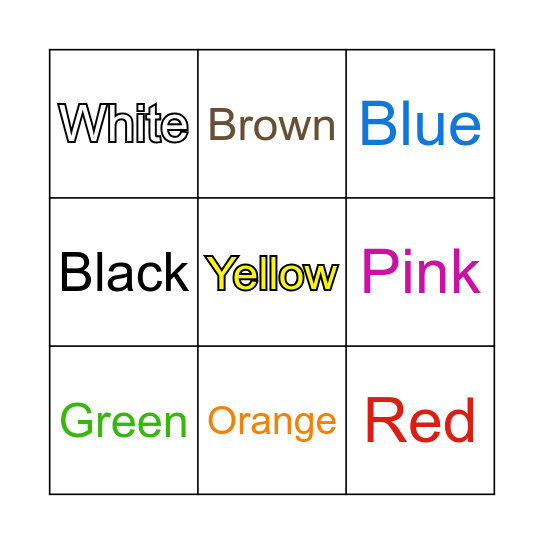 Colours Bingo Card