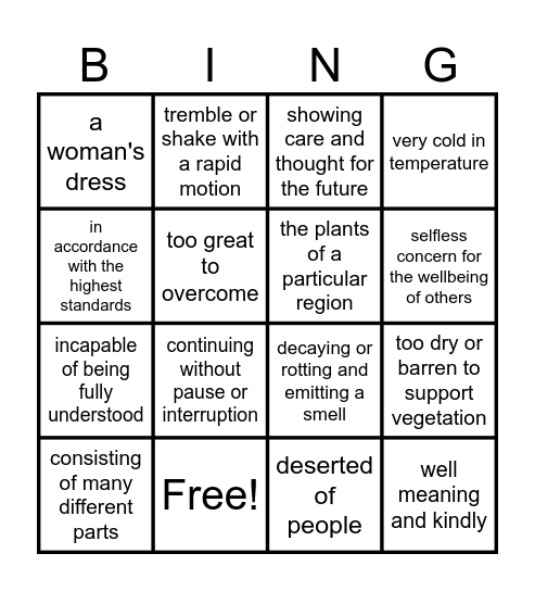 Context Clues Bingo Card