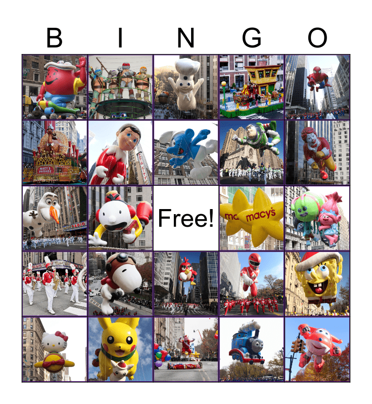 Macy's Thanksgiving Day Parade Bingo Card