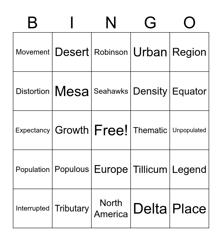 HSS6 Social Studies Bingo Card