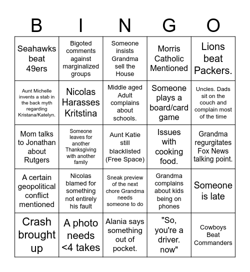Thanksgiving Bingo '23 Bingo Card