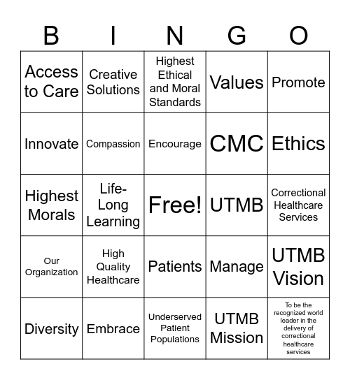 UTMB Mission For Region 6 MH Training Day Bingo Card