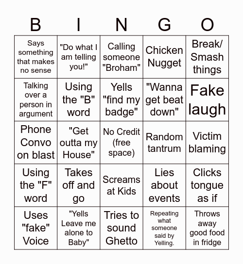 Temper Tantrum M Bingo Card