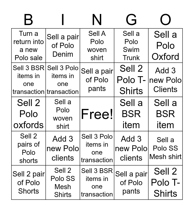 Polo Bingo Card