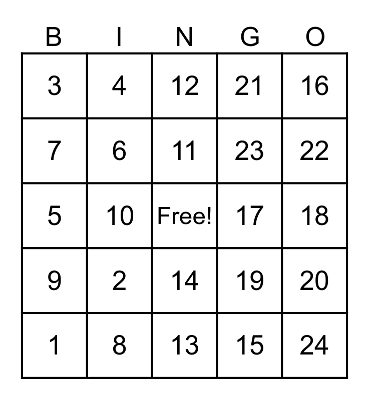 Family Game Night Bingo Card