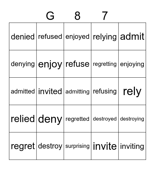 Gold 87 Bingo Card