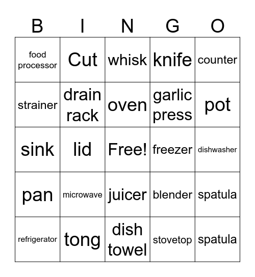 In the Kitchen Bingo Card