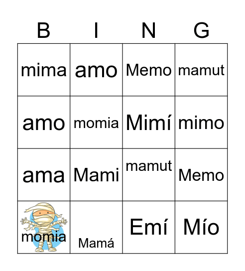 Palabras con m Bingo Card
