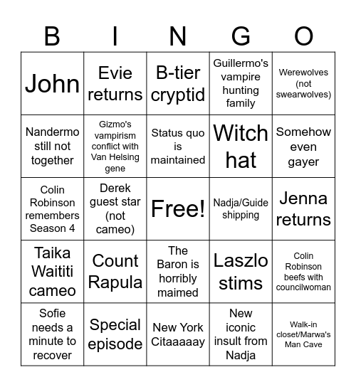 WWDITS Season 5 Bingo Card