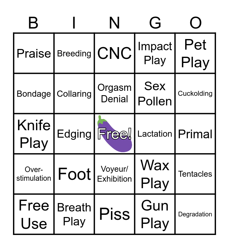 Rizbeth's Hidden Fetish Bingo Card