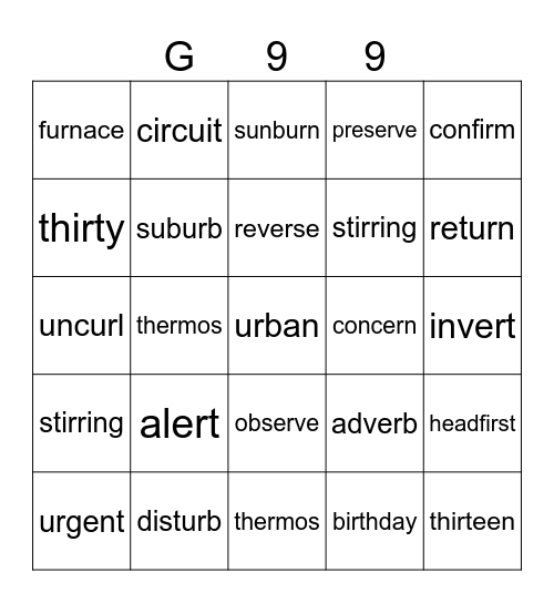 Gold 99 Bingo Card