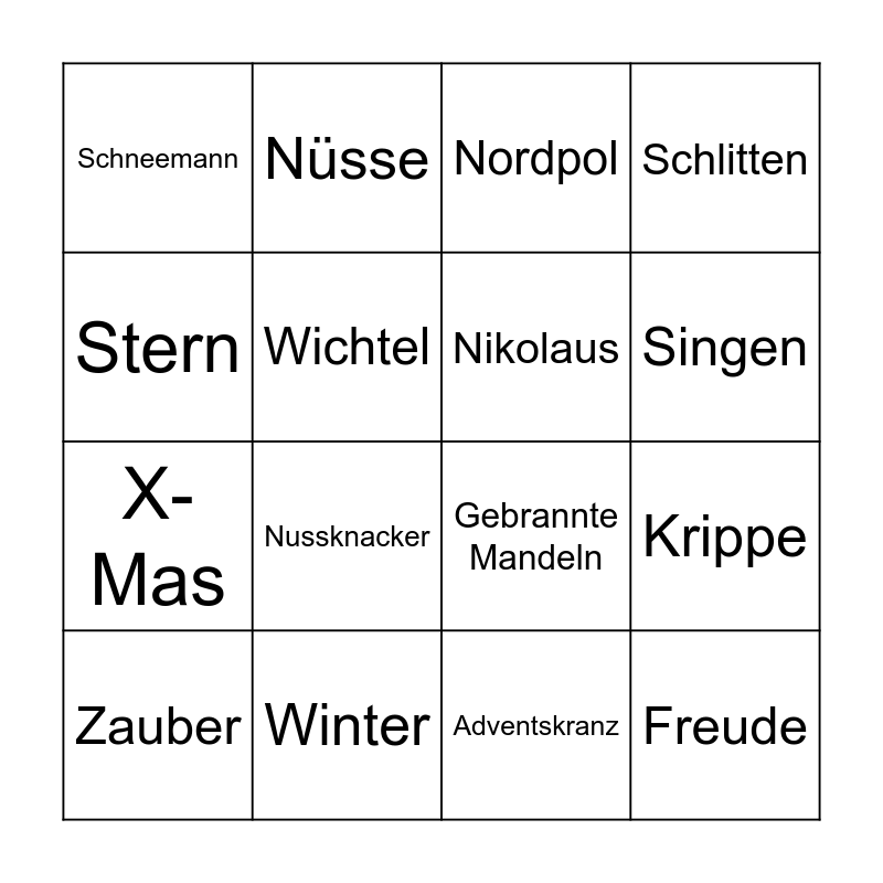 Weihnachtsbingo Card
