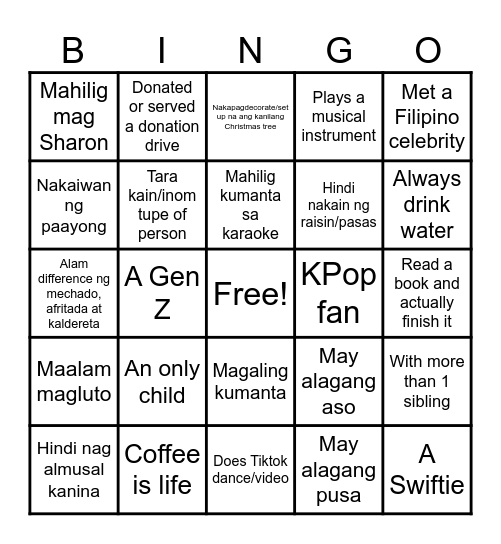 Getting to know each other Bingo Card
