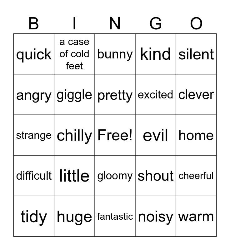 Synonym Bingo Card