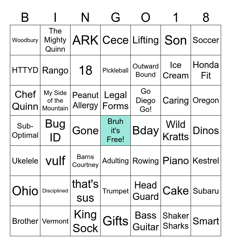 18th Birthday Bingo Card