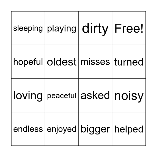 Suffix study word bingo Card