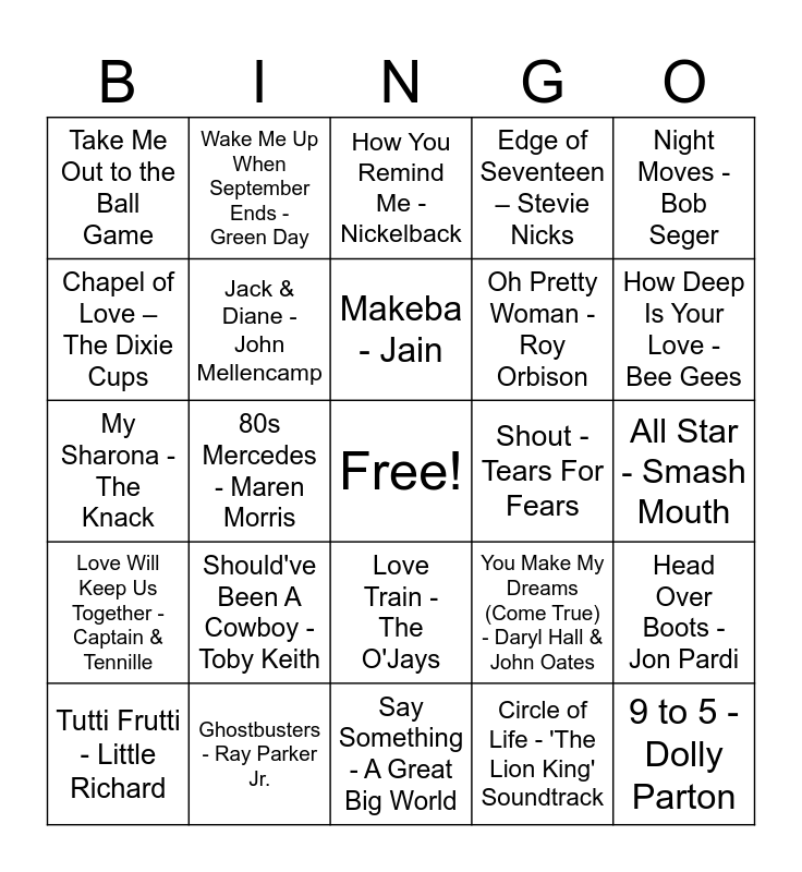MUSIC BINGO #2 Bingo Card