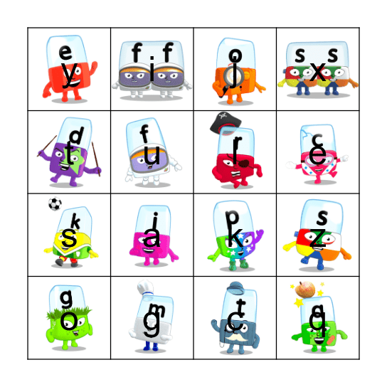 Alphablocks Phase 2 Bingo Card