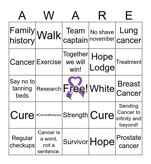 Relay for Life Bingo Card