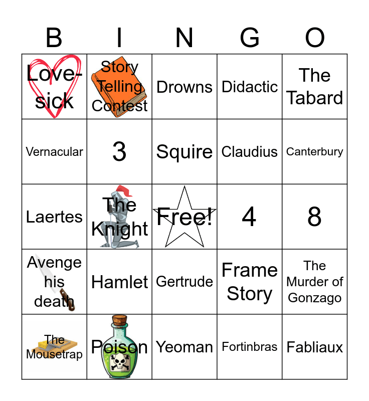 Hamlet and The Canterbury Tales Bingo Card