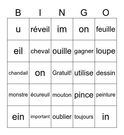 Bingo de sons/mots Bingo Card