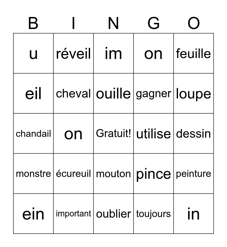 Bingo de sons/mots Bingo Card