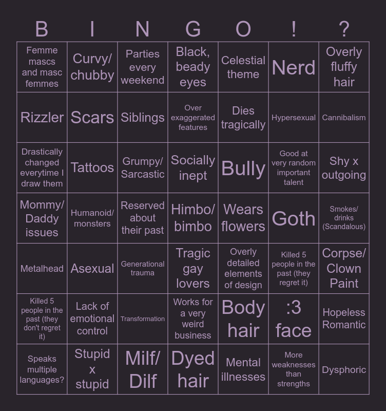 Ashs oc bingo Card