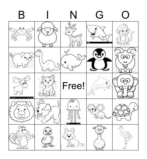 Animal Bingo Card