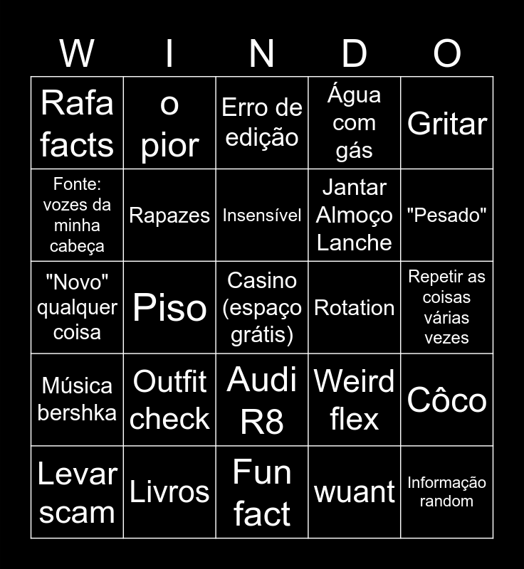 WINDOH BINGOH Bingo Card