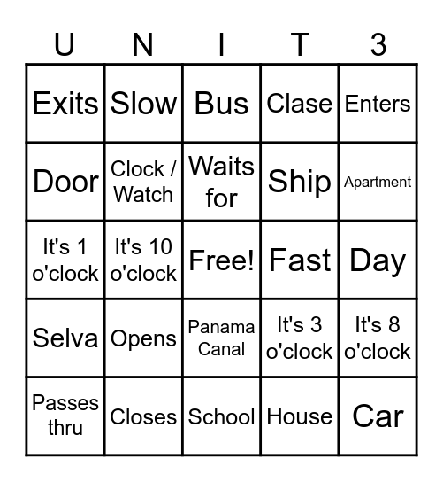 Unit 3 Bingo Card