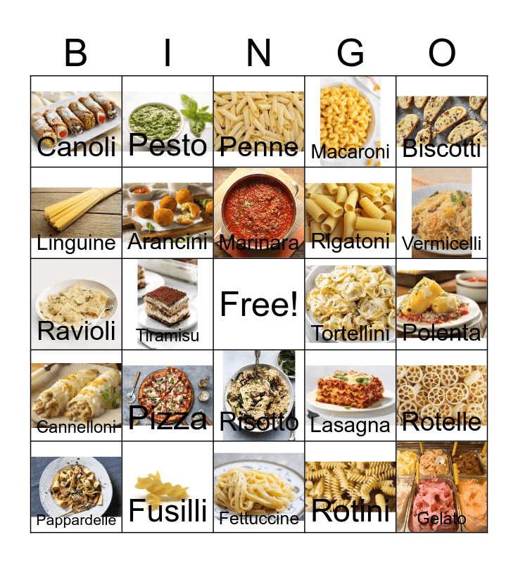Pasta Bingo Card