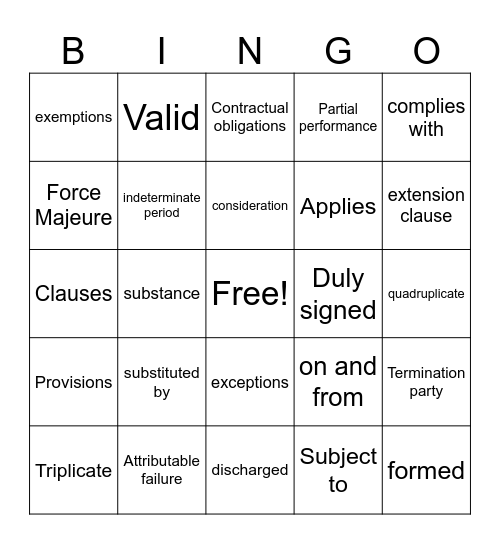 Legal Bingo Card