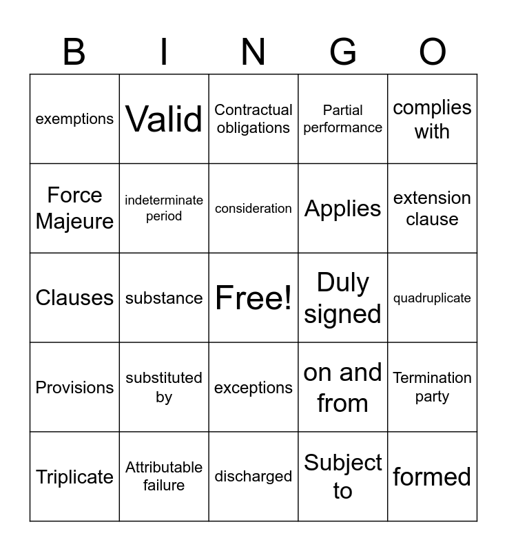 Legal Bingo Card