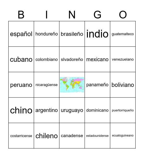 países y nacionalidades Bingo Card