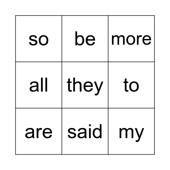 Blue - Green Tricky Words Bingo Card