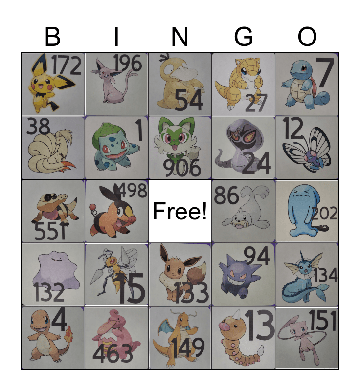 Pokemon Bingo Card