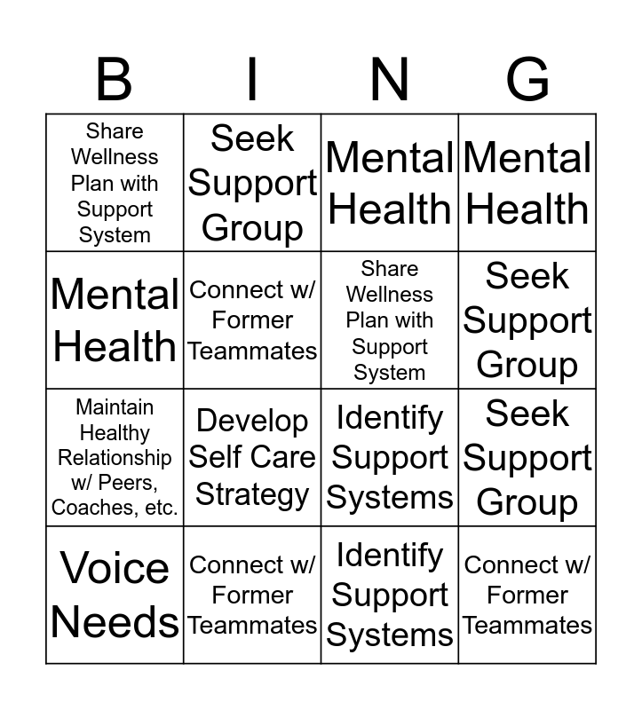 Family & Social Support Bingo Card