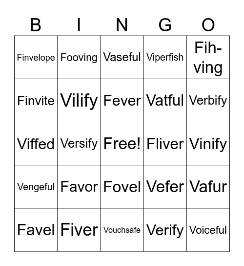 f v. v bingo Card