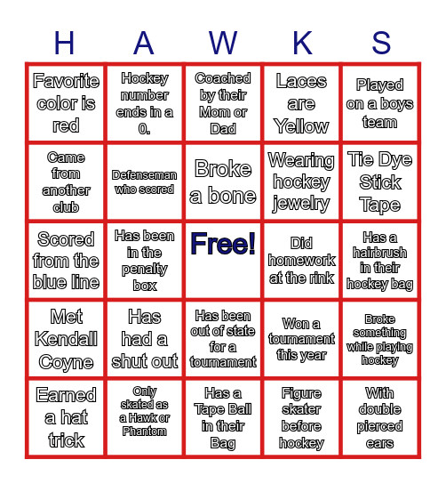SISTER HAWKS Bingo Card