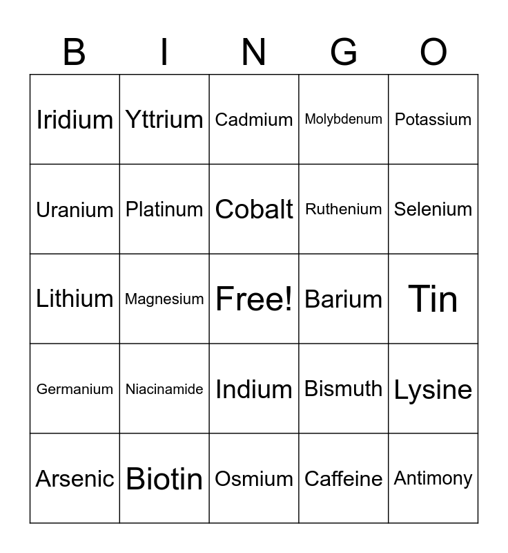 2023 Element Bingo Card