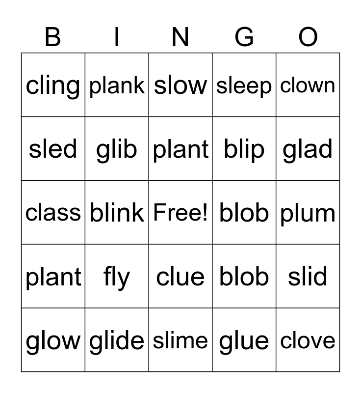 L Blend - Short and Long Vowels Bingo Card