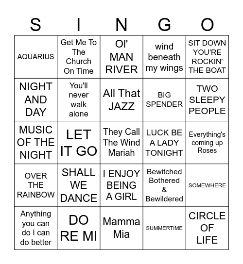 Musicals - Stage and Screen Bingo Card