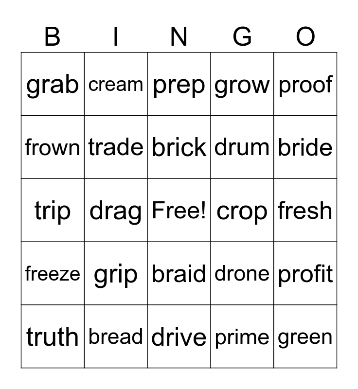 R Blend - Various Bingo Card