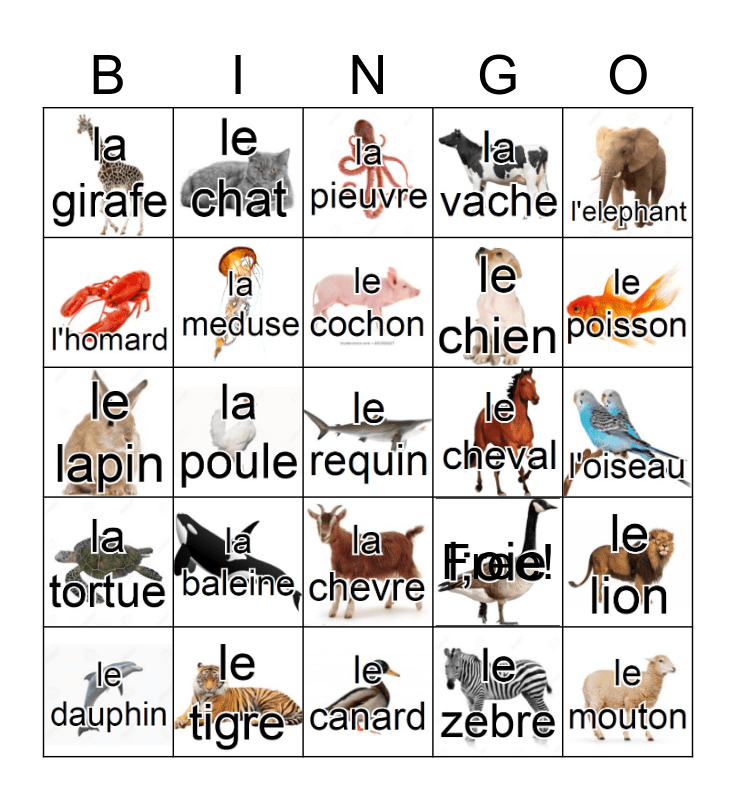 Les animaux Bingo Card