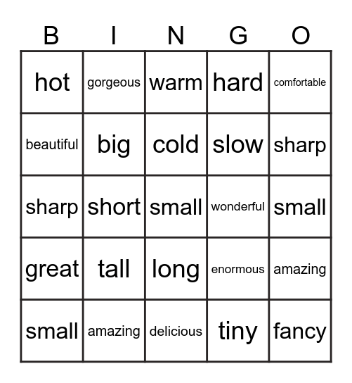 ADJECTIVES Bingo Card