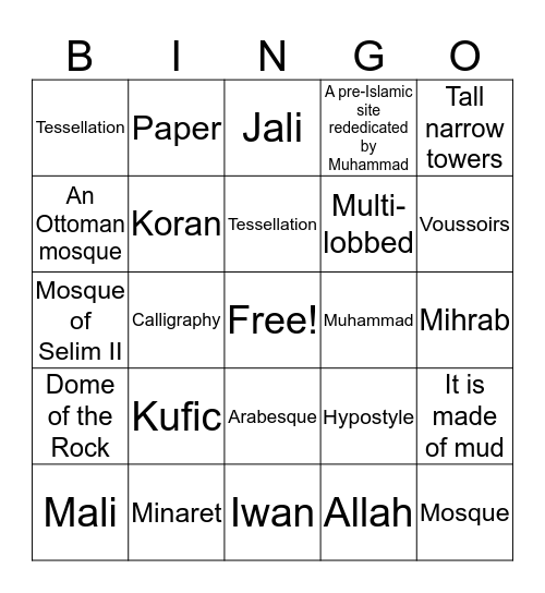 Islamic Bingo Card