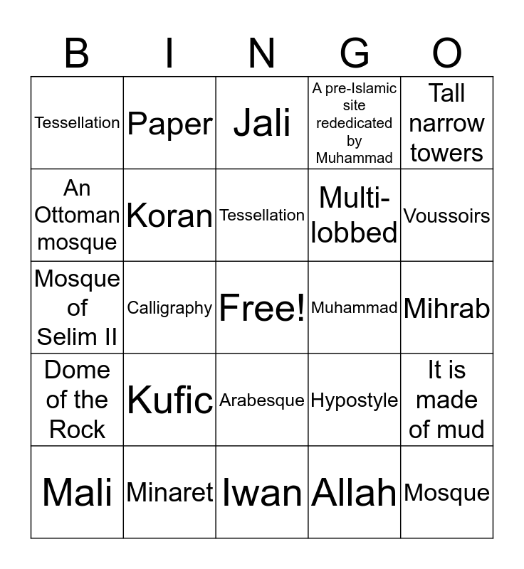 Islamic Bingo Card