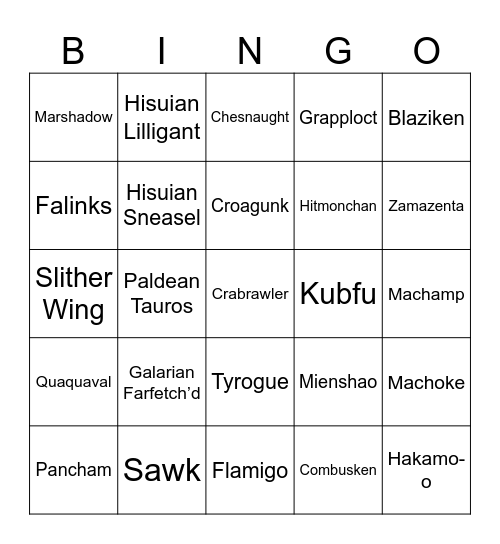 Jack Round 1 [Fighting Types] Bingo Card