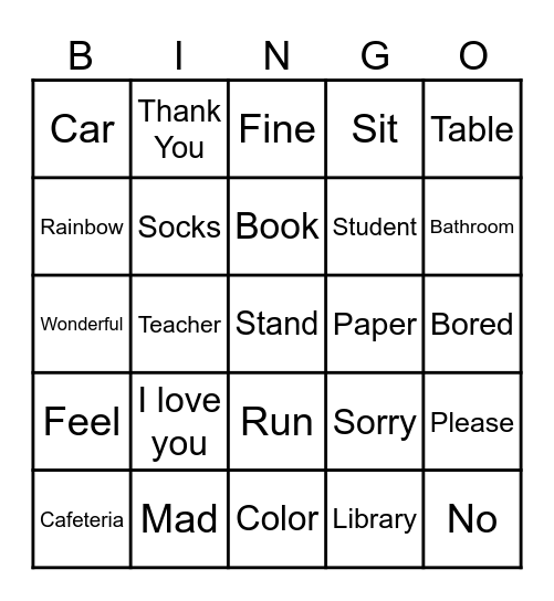 American Sign Language Bingo Card