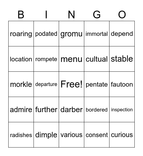 Multisyllabic Words Bingo Card